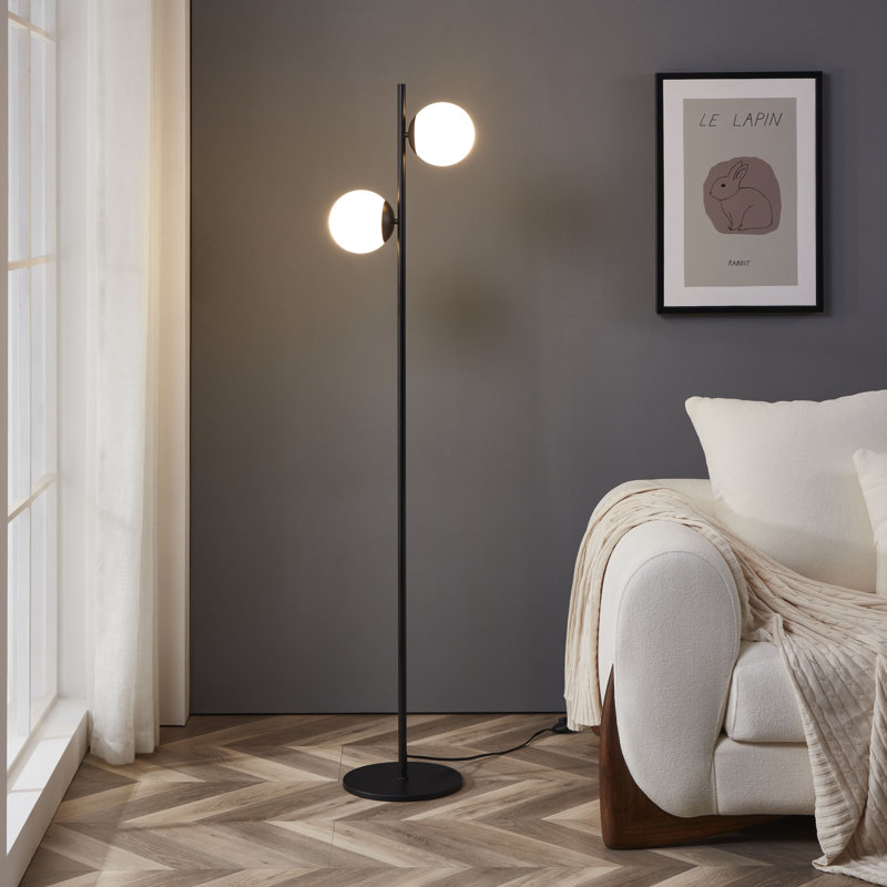 Brightech Sphere 65 in. Modern 2-Light LED Energy Efficient Floor Lamp with 2 Frosted Glass ...